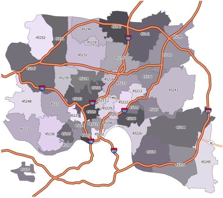 Cincinnati Zip Code Map GIS Geography Cincinnati Zip Code Map GIS Geography